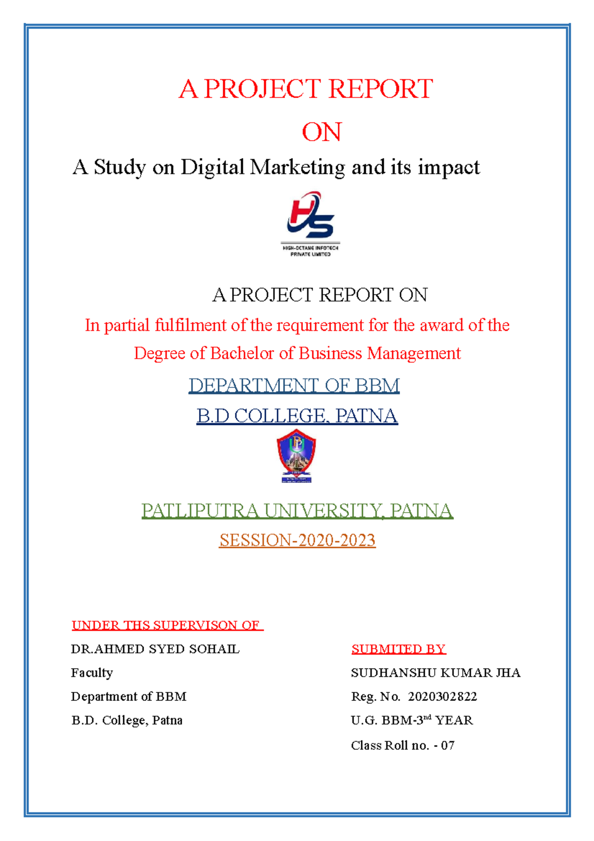 digital marketing - A PROJECT REPORT ON A Study on Digital Marketing ...