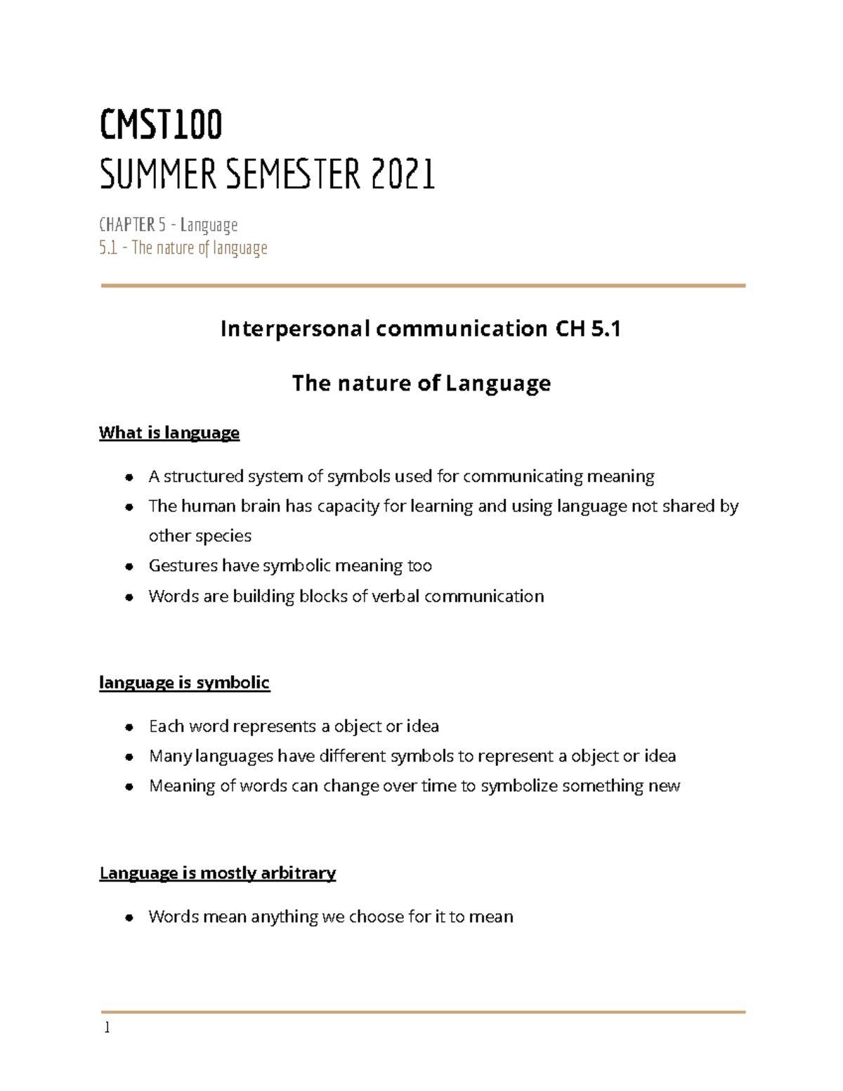 2021 Interpersonal Communication Lecture Notes 5 Cmst Summer Semter