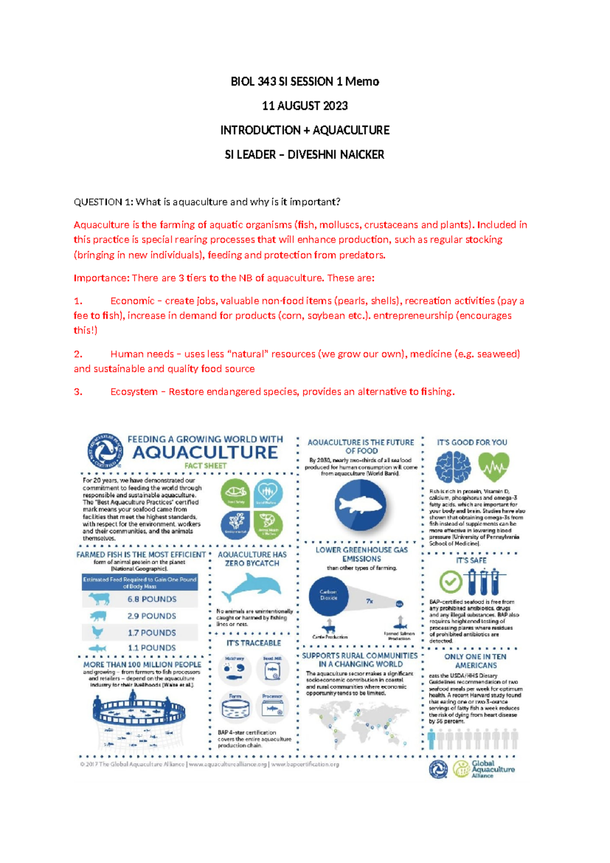 BIOL 343 SI Session 1 - BIOL 343 SI SESSION 1 Memo 11 AUGUST 2023 ...