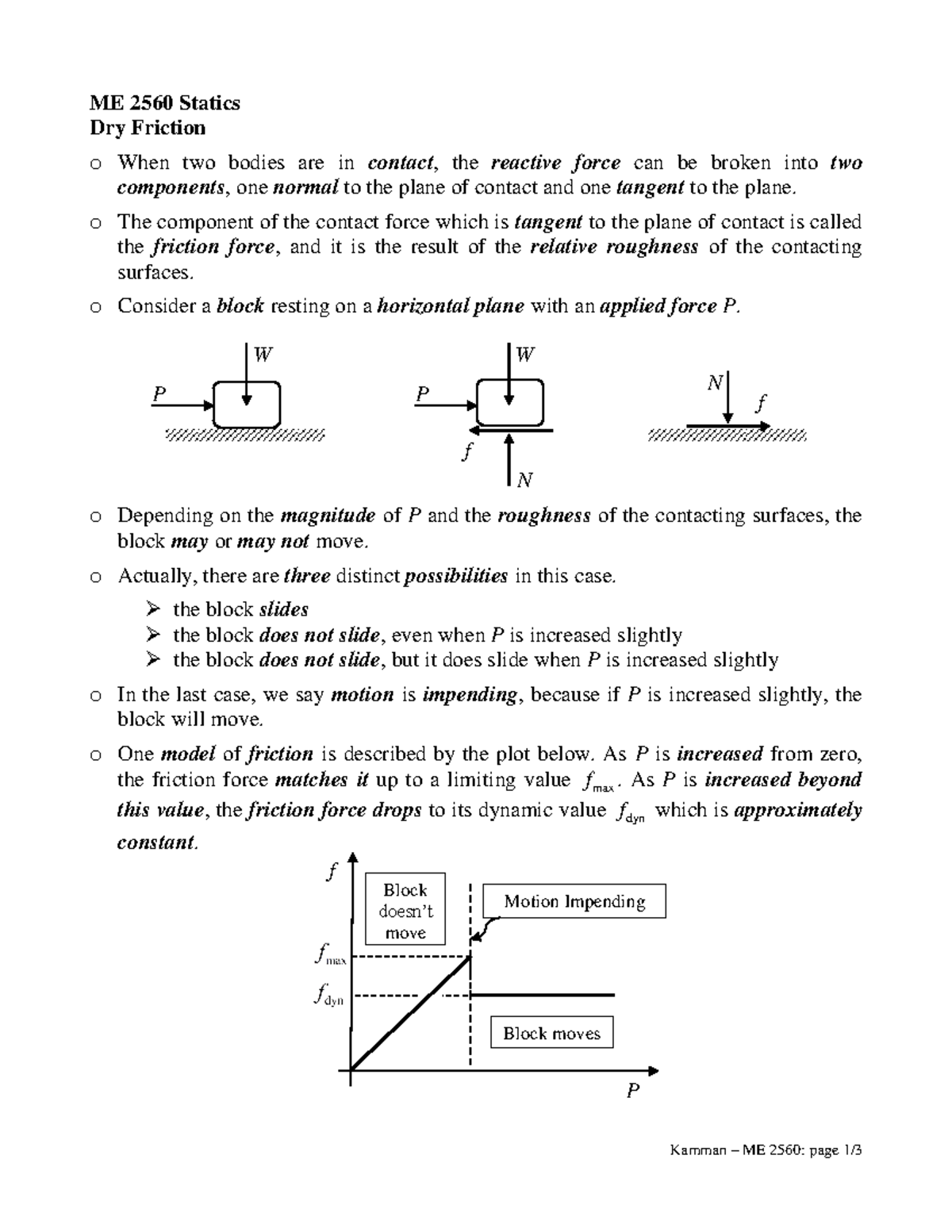 ME256Dry Friction - Kamman – ME 2560: page 1/ ME 2560 Statics Dry ...