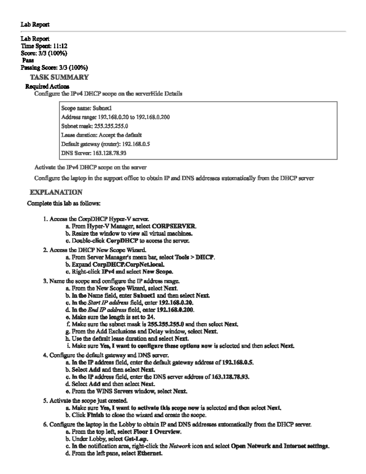 4.3.4 Configure a DHCP Server Lab - C769 - Studocu