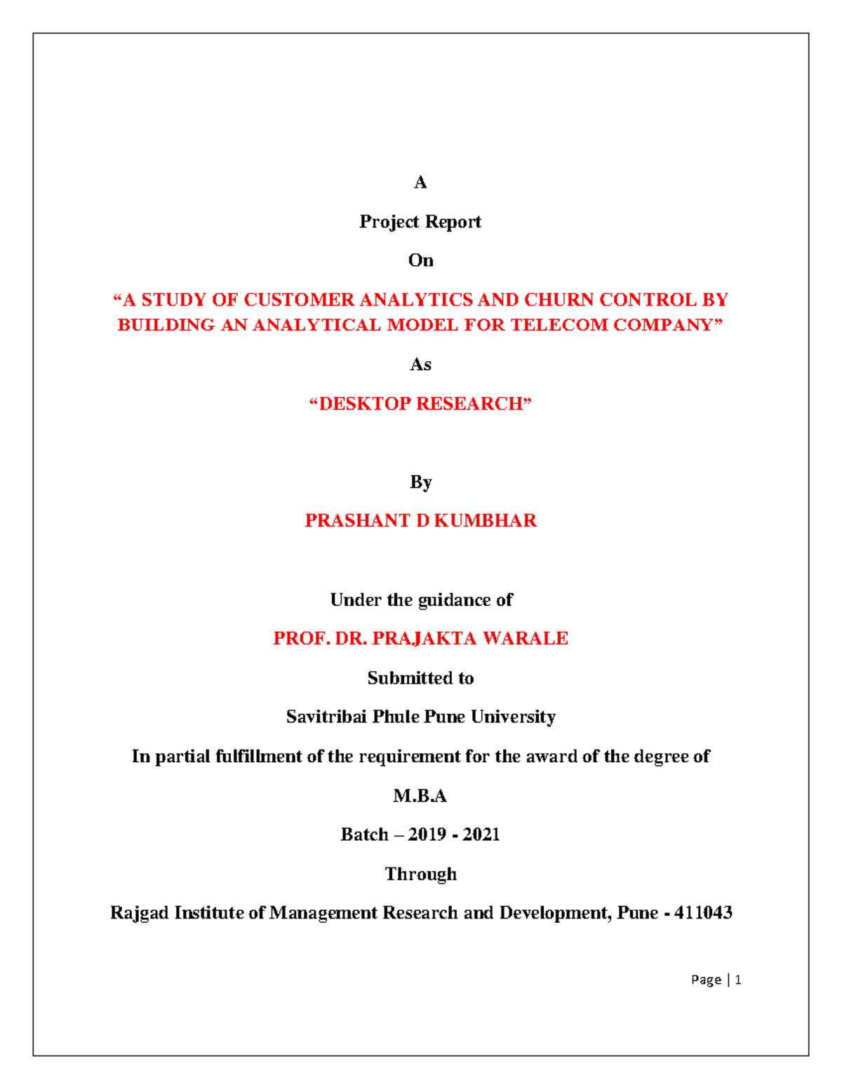 MBA Sem III Project Report - A Project Report On “A STUDY OF CUSTOMER ...