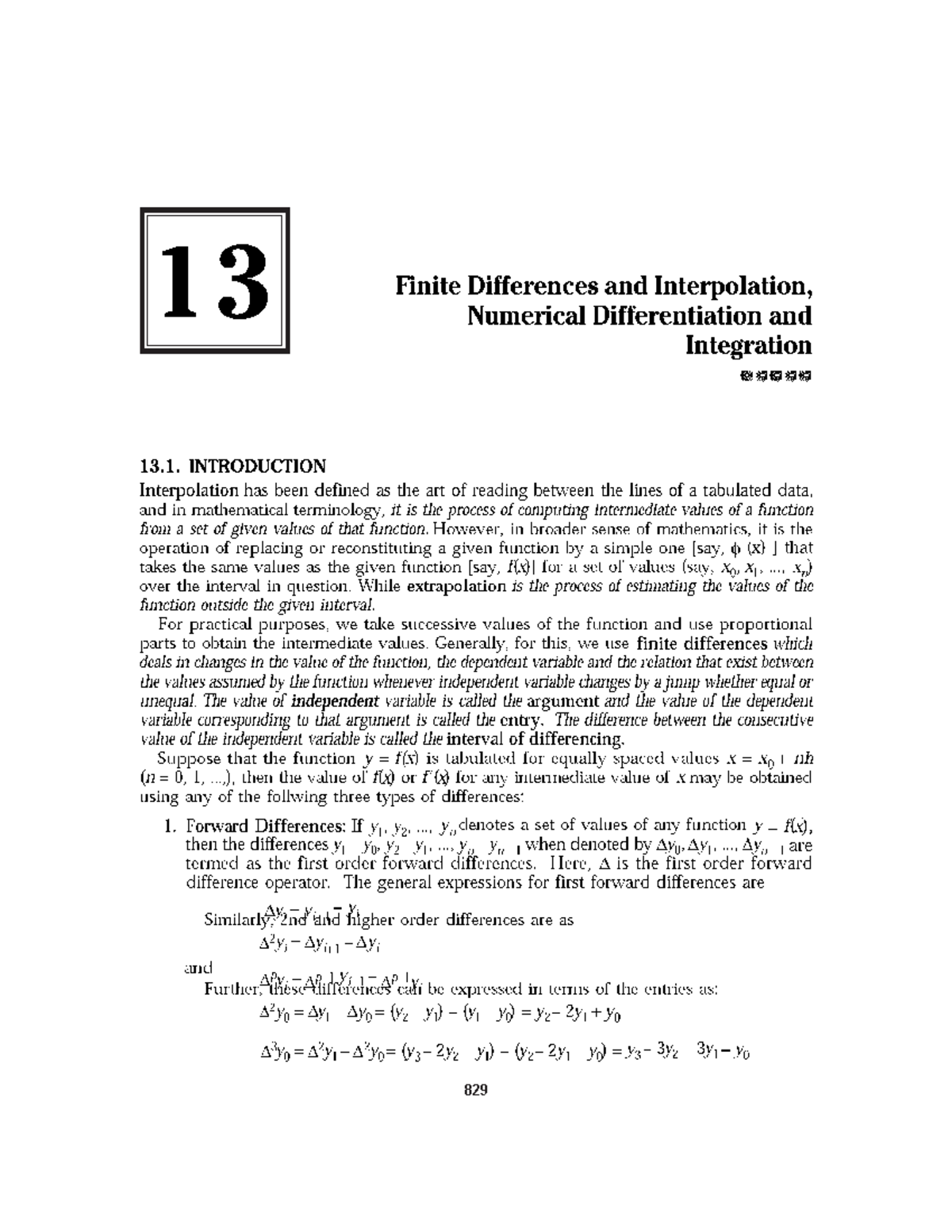 Finite Differences and Interpolation, Numerical Differentiation and ...