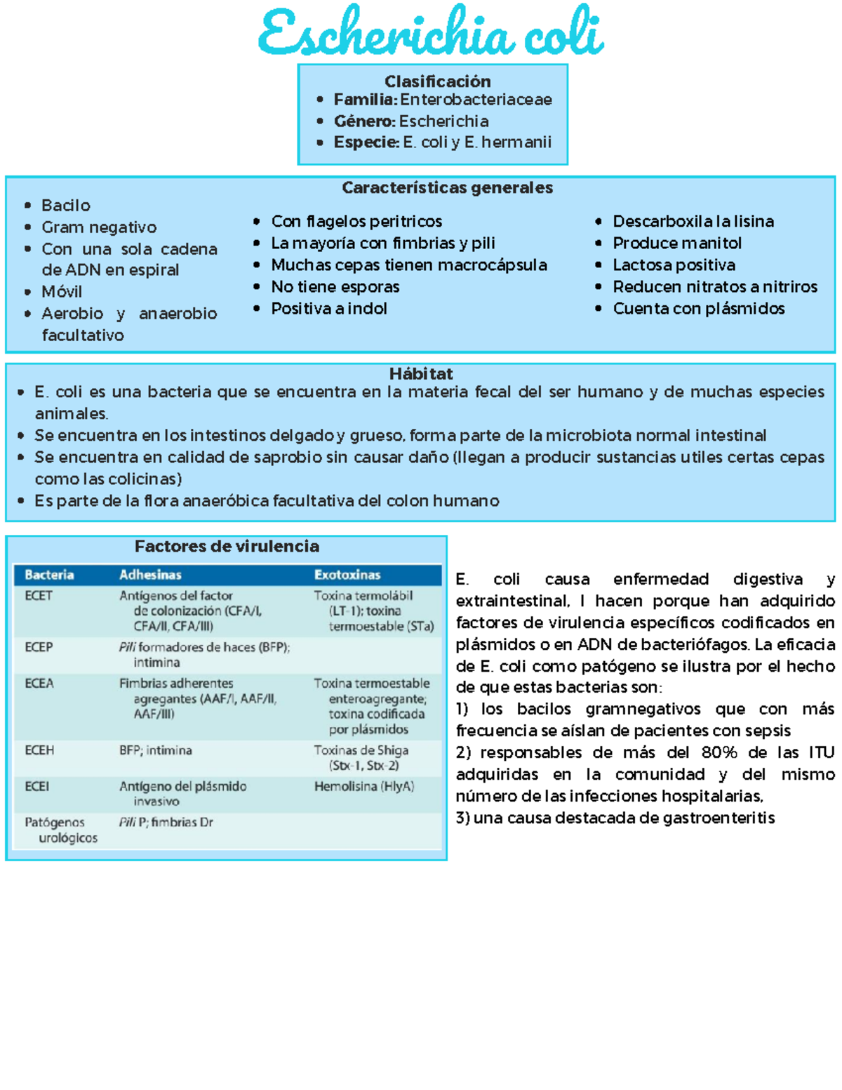 Escherichia coli - Clasificación Familia: Enterobacteriaceae Género ...