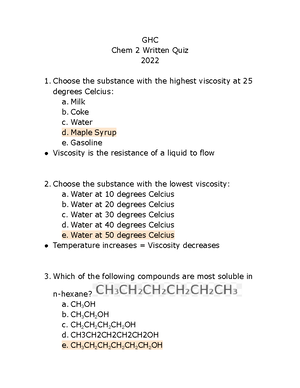 GHC Chem 2 Written Quiz Part 2 - a. Capillary action b. Viscosity c ...