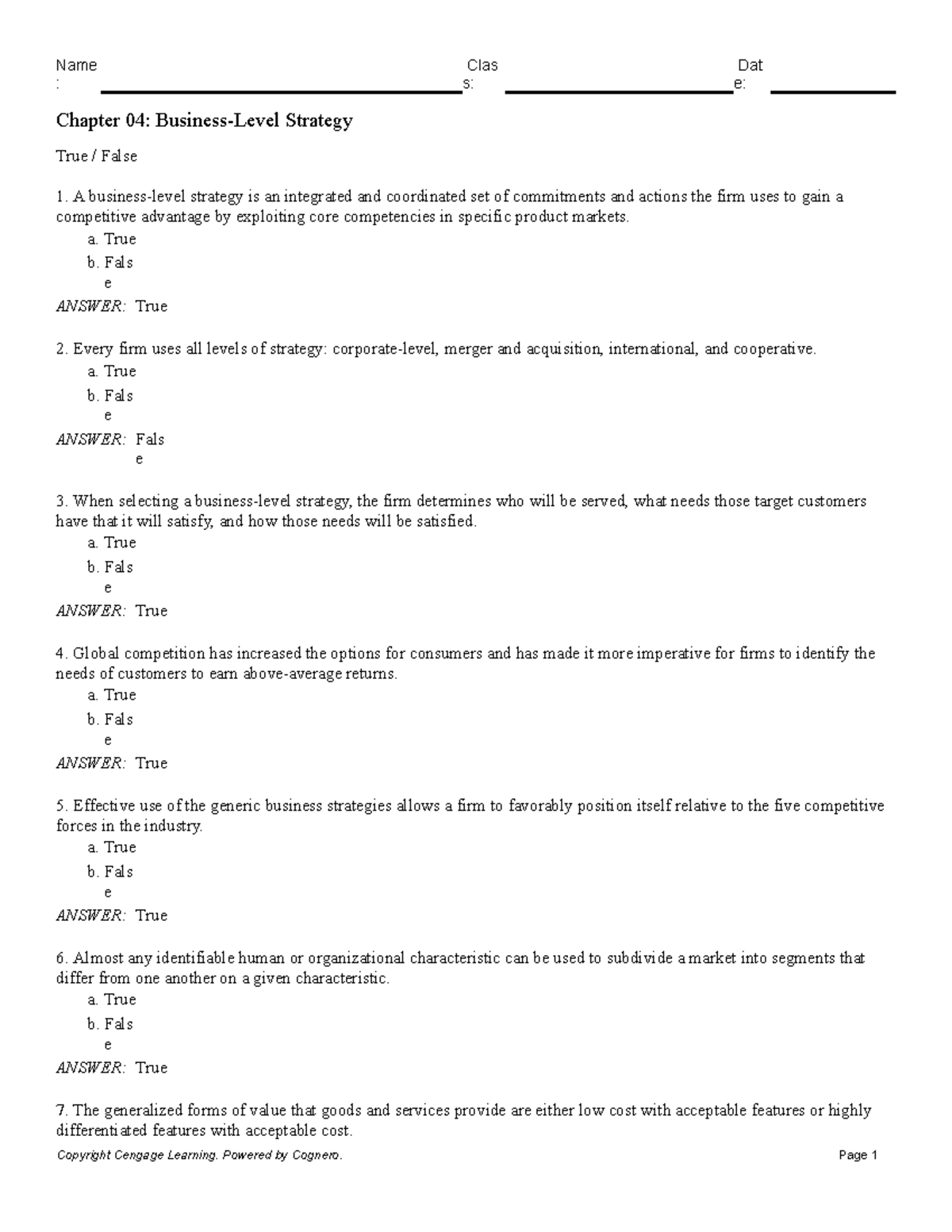 Chapter 04 Business Level Strategy - : s: e: Chapter 04: Business-Level ...