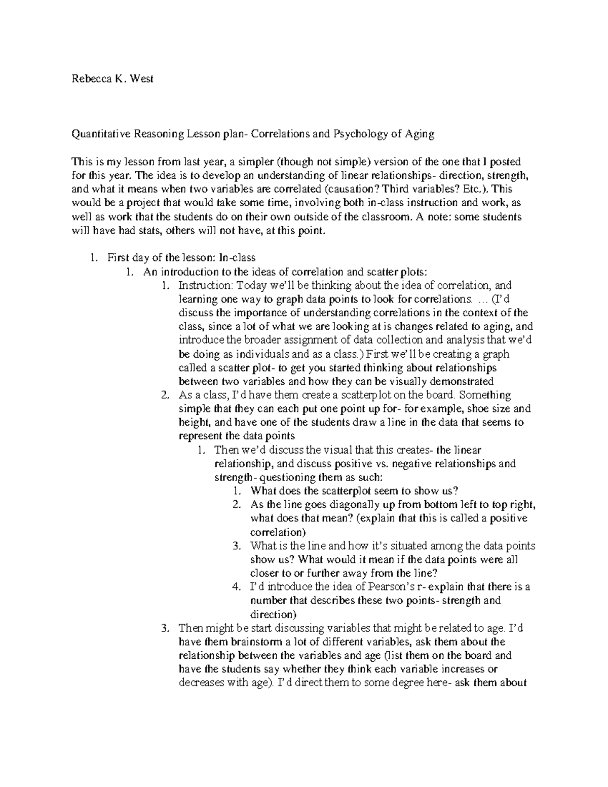 Correlation assignment - Rebecca K. West Quantitative Reasoning Lesson ...