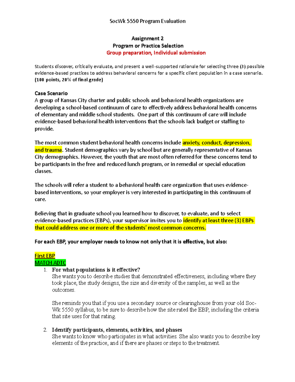 Assignment 2 Practice Selection - Assignment 2 Program or Practice Selection Group preparation ...