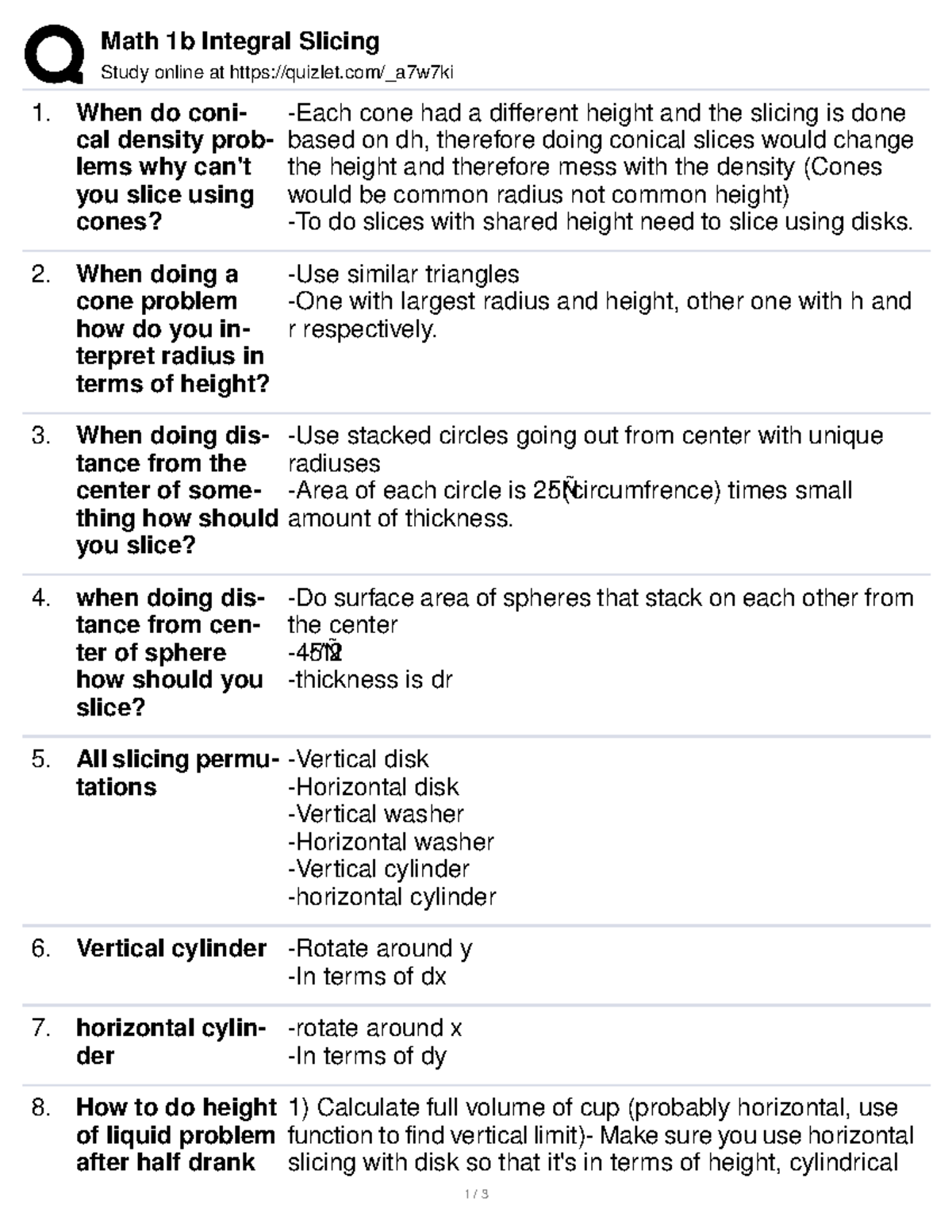 More Slicing and Approximations Flashcards - Math 1b Integral Slicing ...