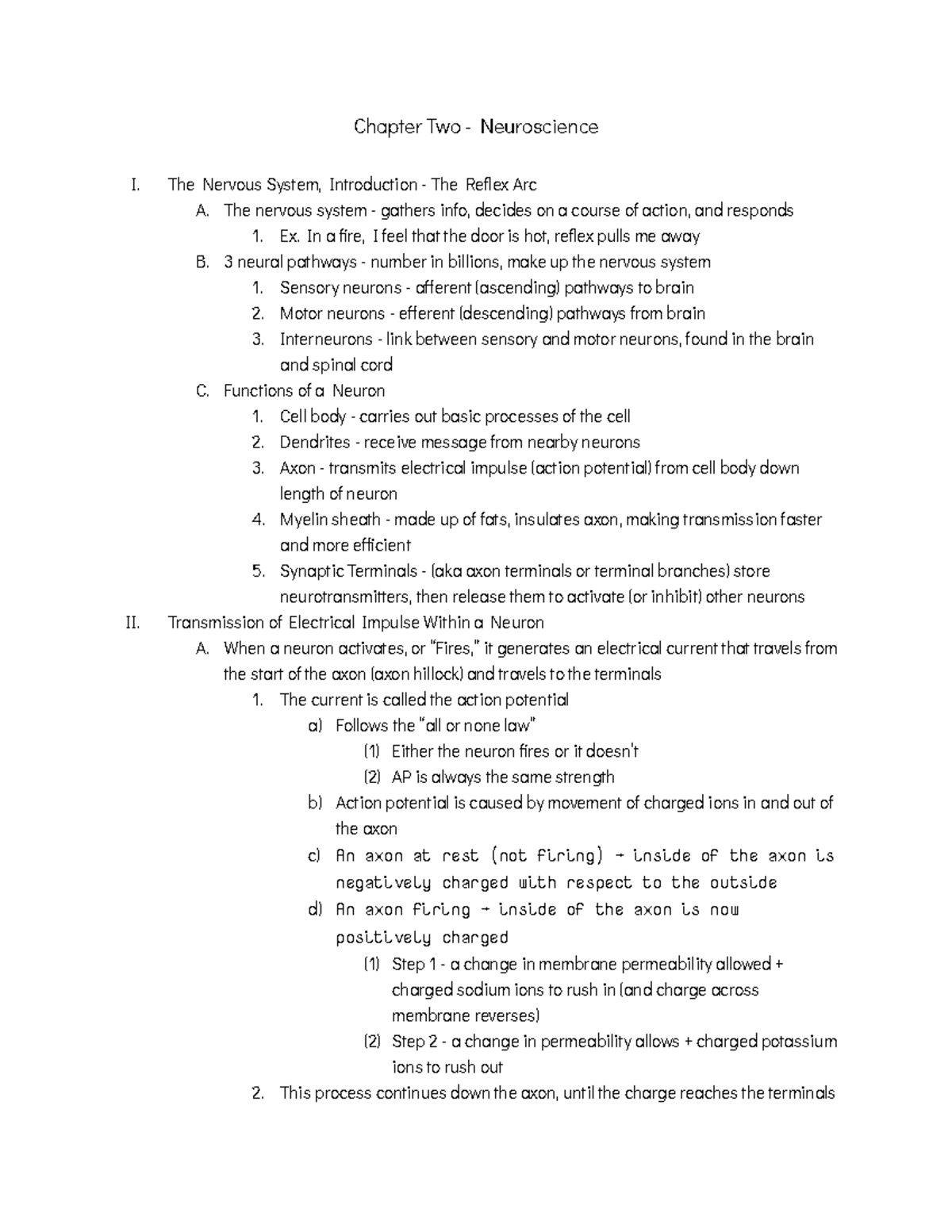Chapter 2 - Neuroscience - Chapter Two - Neuroscience I. The Nervous ...