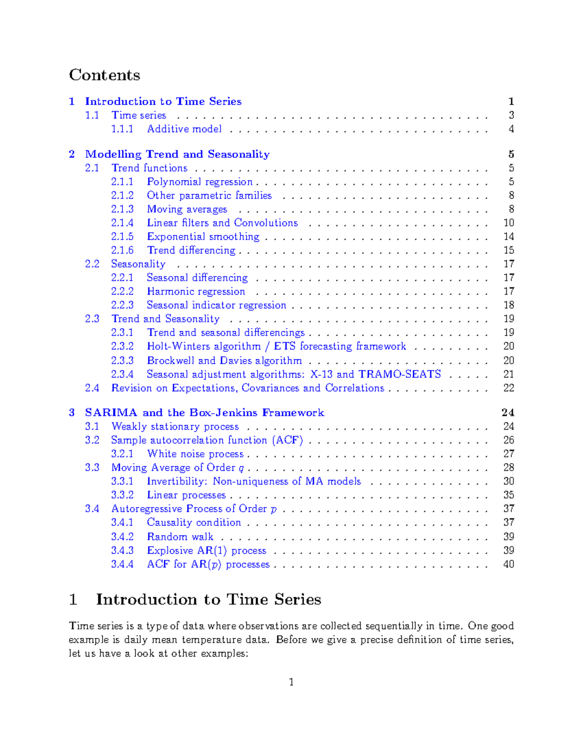 Times Series Notes Ch 1-3 2020 - Contents 1 Introduction to Time Series ...