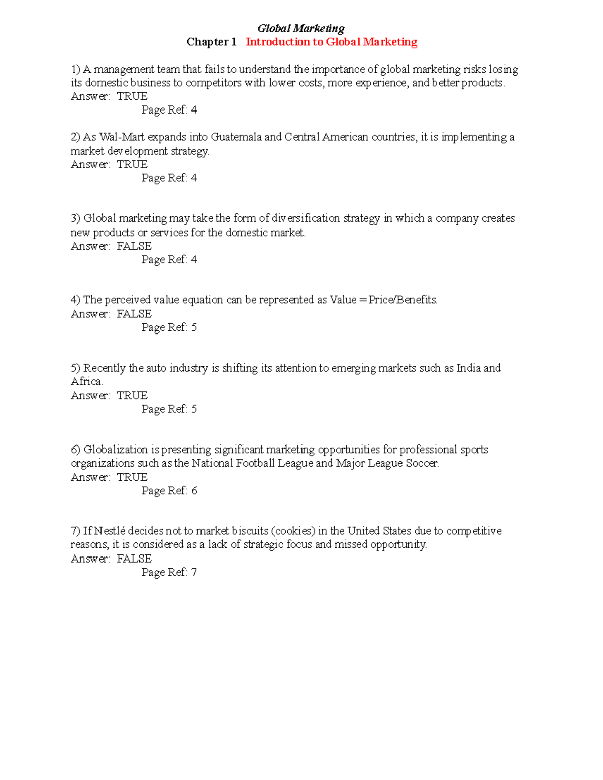 Ch01 Introduction to Global Marketing Test - Global Marketing Chapter 1 ...
