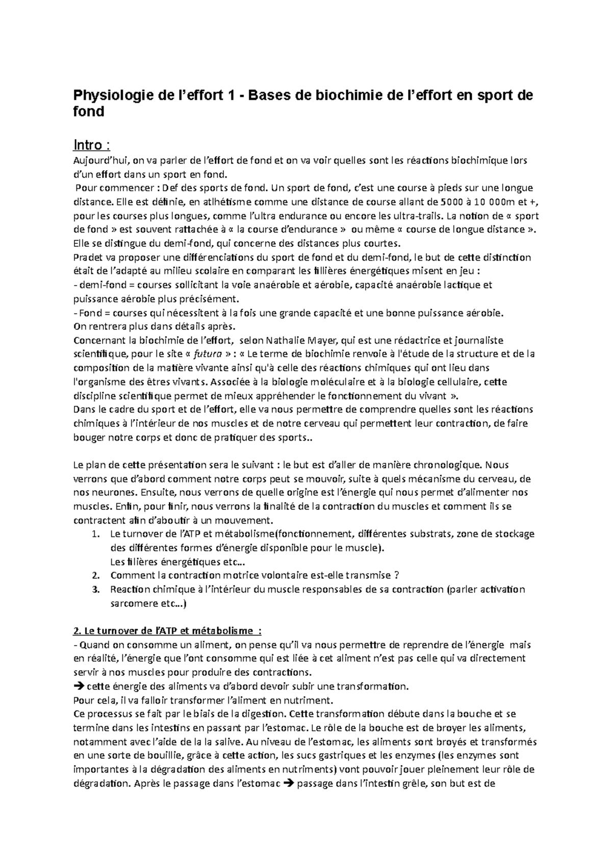 Présentation PAF Biochimie DE L’ Effort DE FOND - Physiologie de l’effort 1 - Bases de biochimie ...