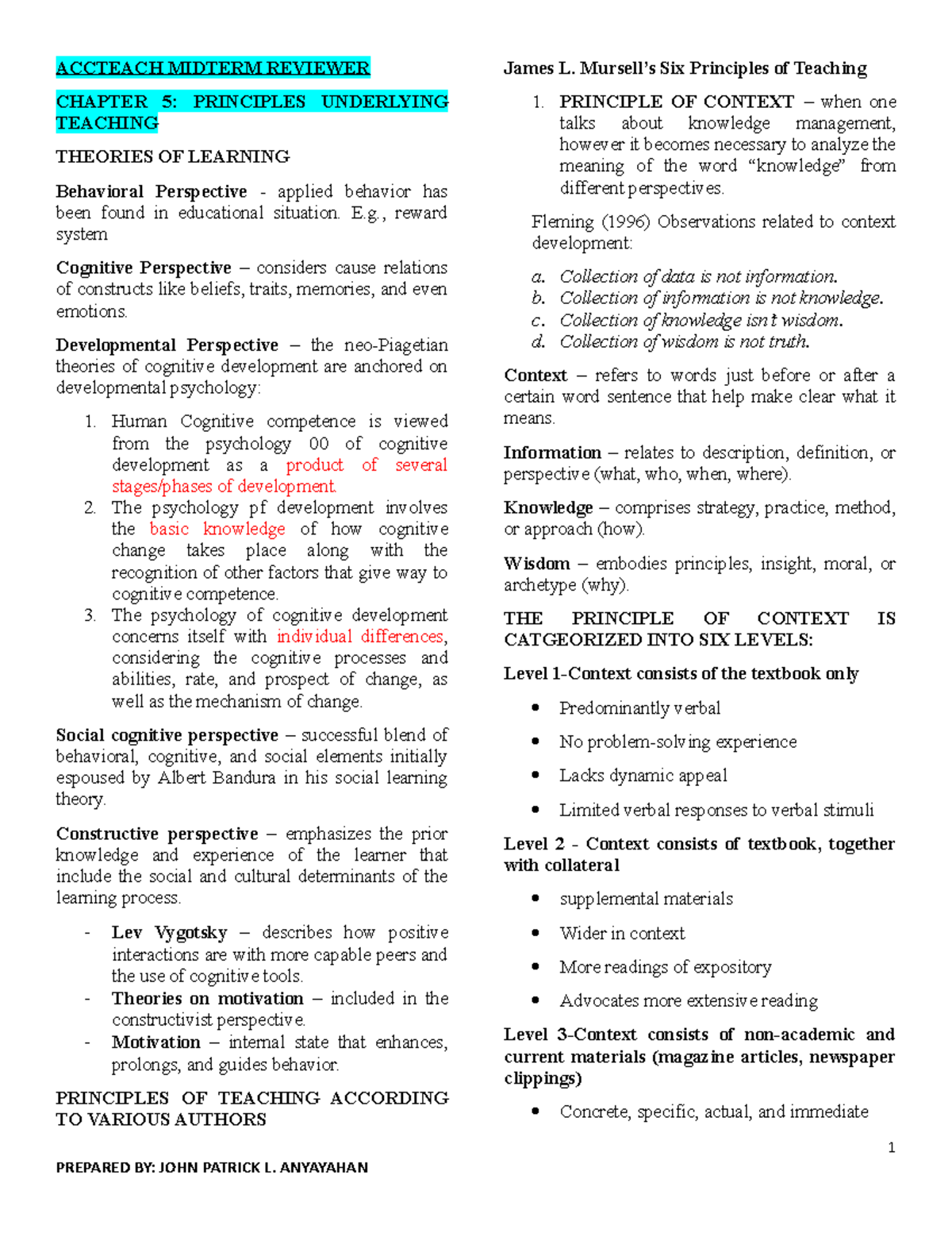 Accteach Midterm Reviewer - ACCTEACH MIDTERM REVIEWER CHAPTER 5 ...