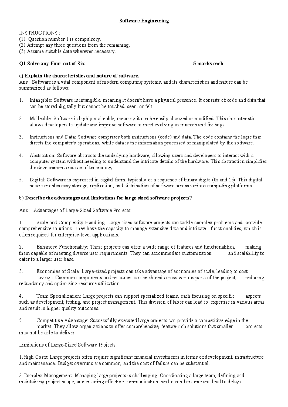SE QP - Question Paper - Software Engineering INSTRUCTIONS : (1). Question number 1 is ...