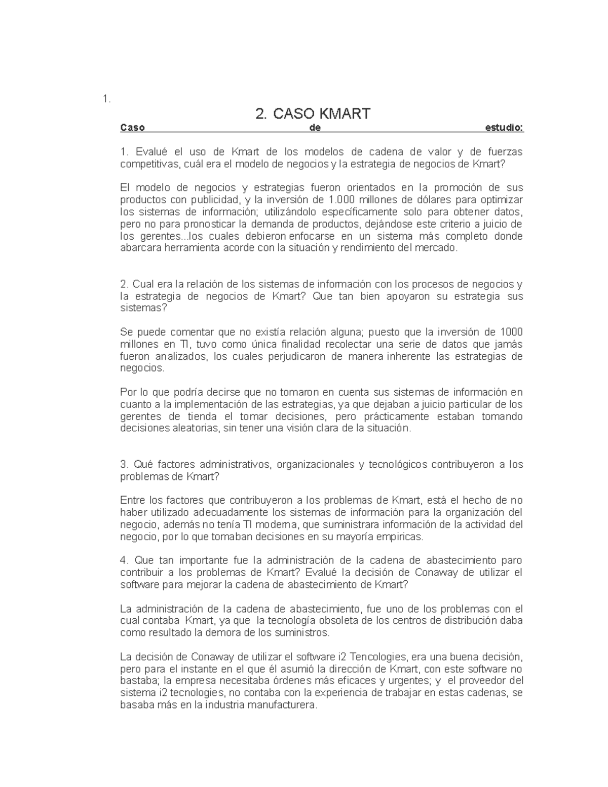 CASO Kmart - Trabajo grupal - 1. 2. CASO KMART Caso de estudio: 1 ...