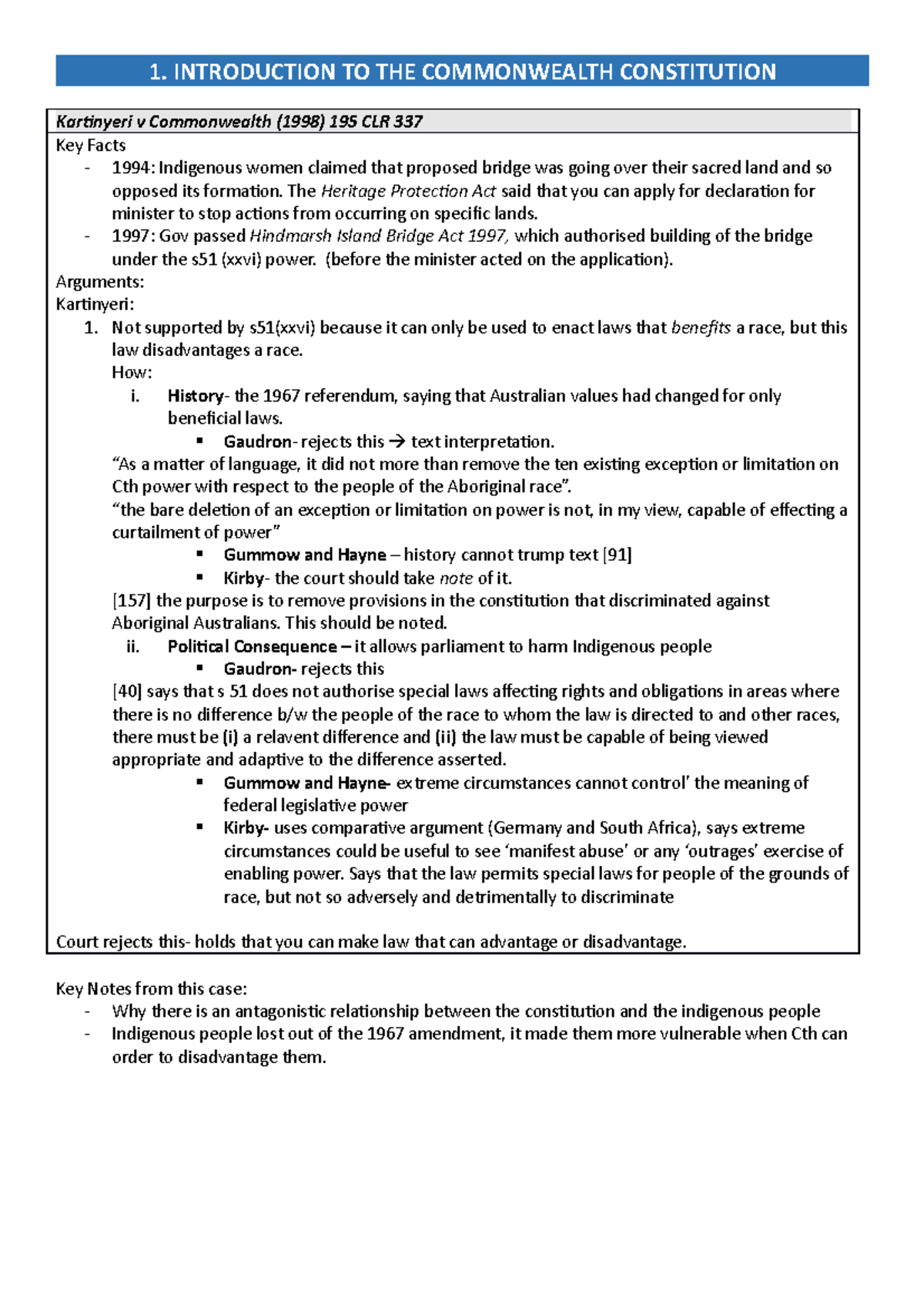 Constitution Notes - 1. INTRODUCTION TO THE COMMONWEALTH CONSTITUTION ...
