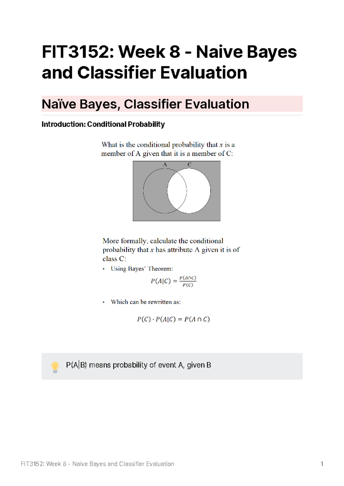 FIT3152 Week 8 Naive Bayes and Classifier Evaluation - FIT3152: Week 8 - Naive Bayes and ...