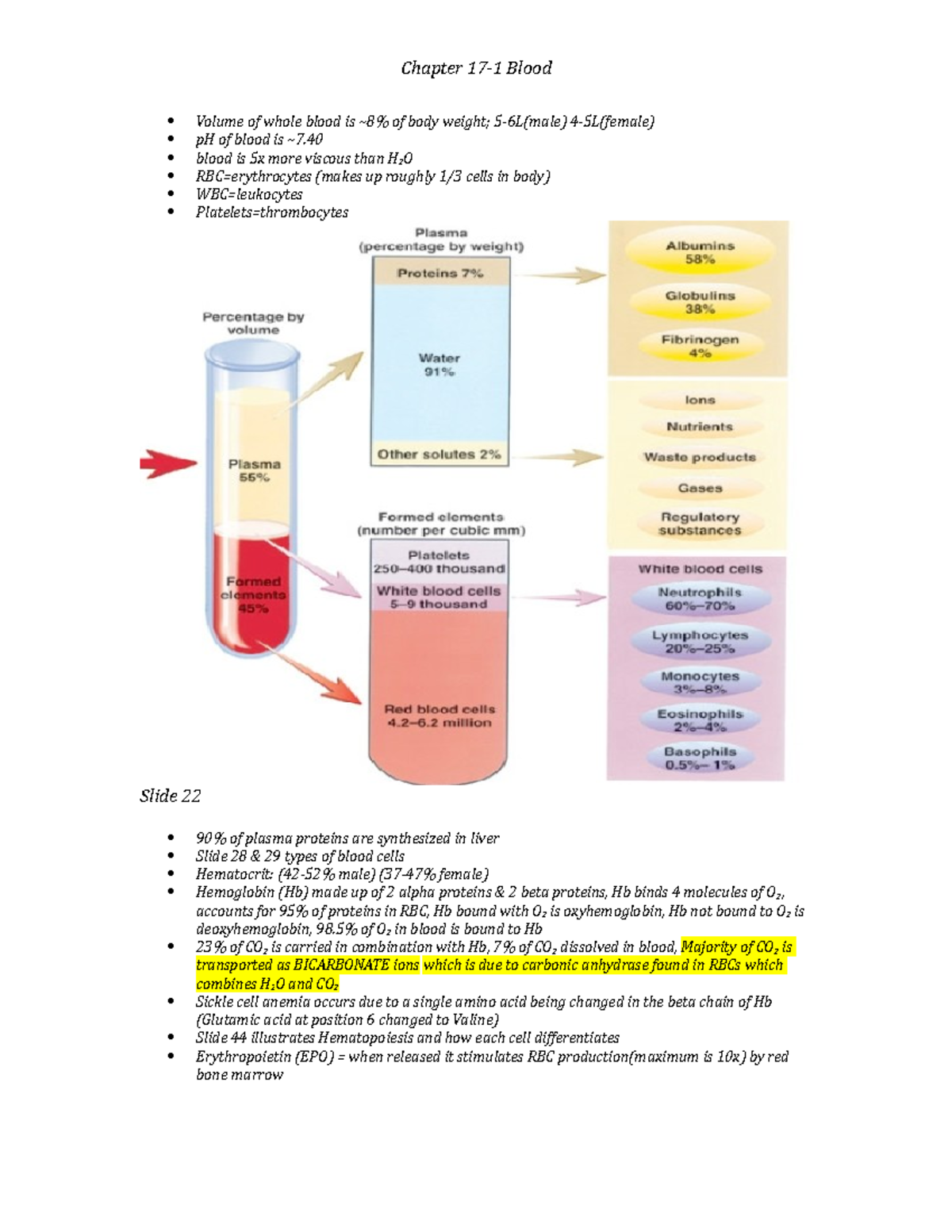 17-1 Blood Study Guide - Chapter 17-1 Blood Volume of whole blood is ~8 ...