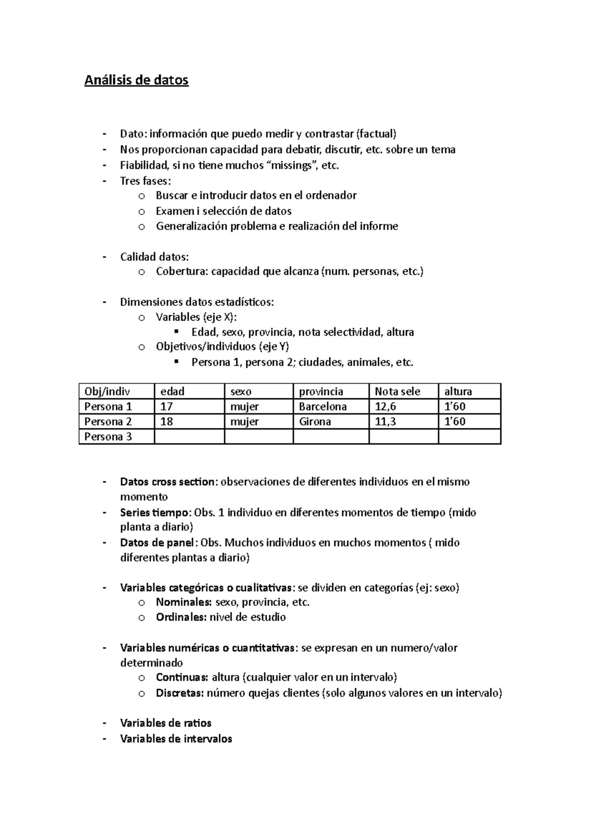 Análisis de datos - Análisis de datos - Dato: información que puedo ...