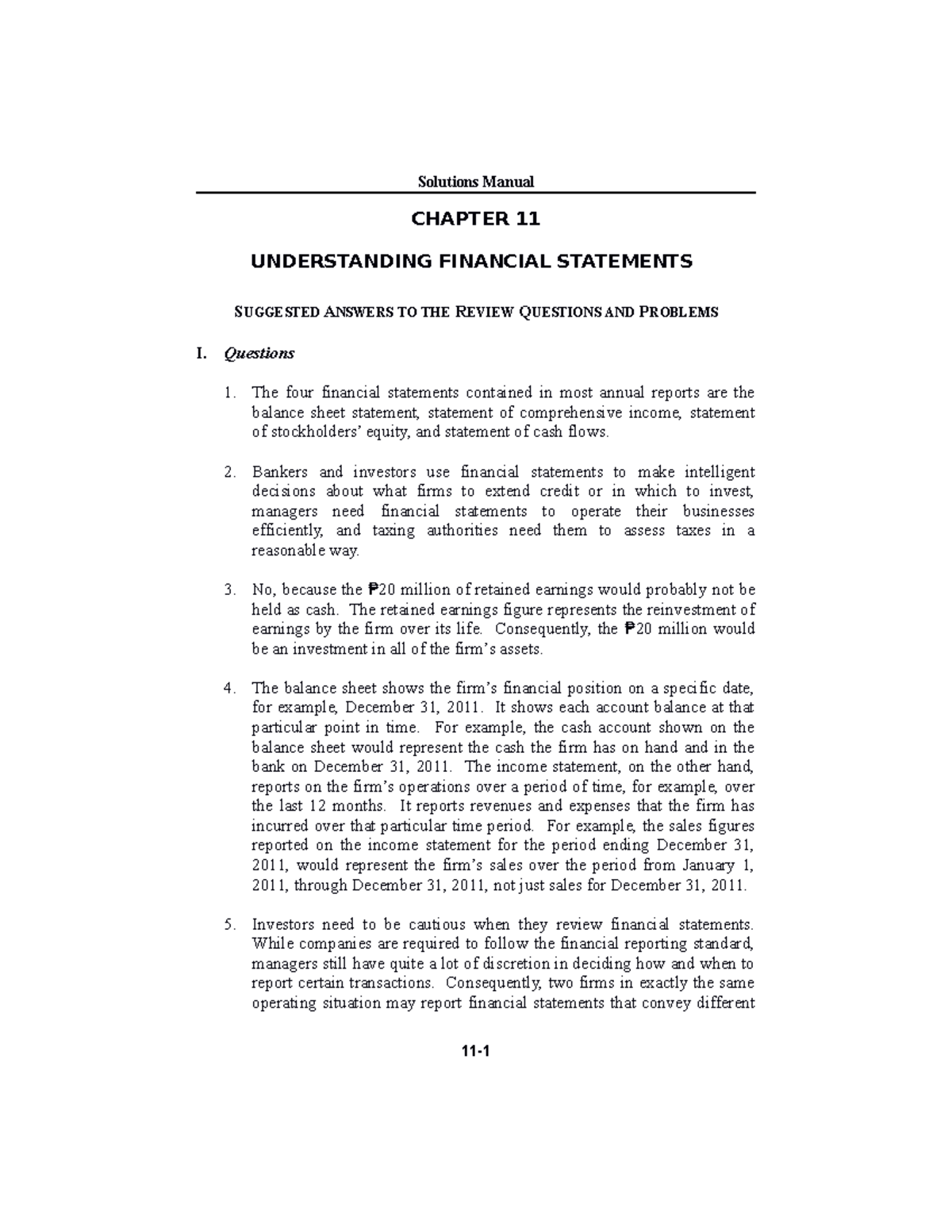 353953028 Chapter 11 answer doc - Solutions Manual CHAPTER 11 UNDERSTANDING FINANCIAL STATEMENTS ...