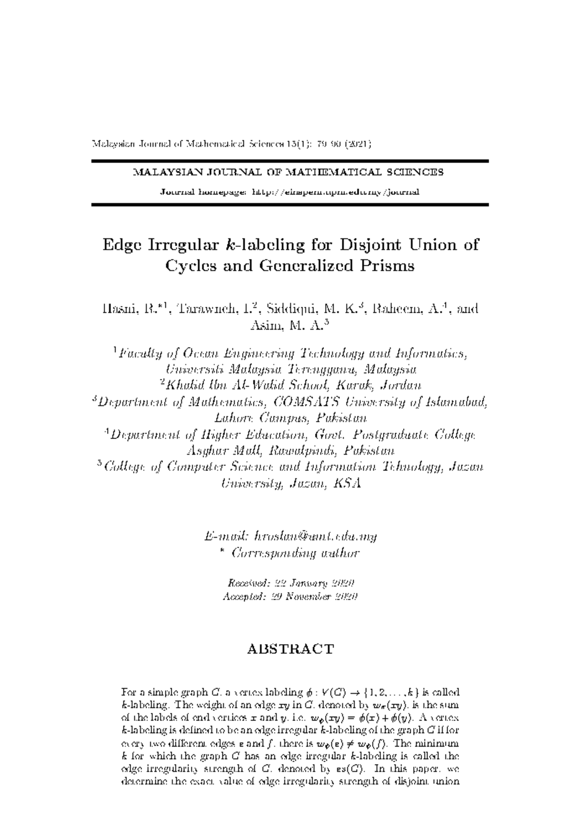 Edge Irregular k-labeling for Disjoint Union of Cycles and Generalized ...