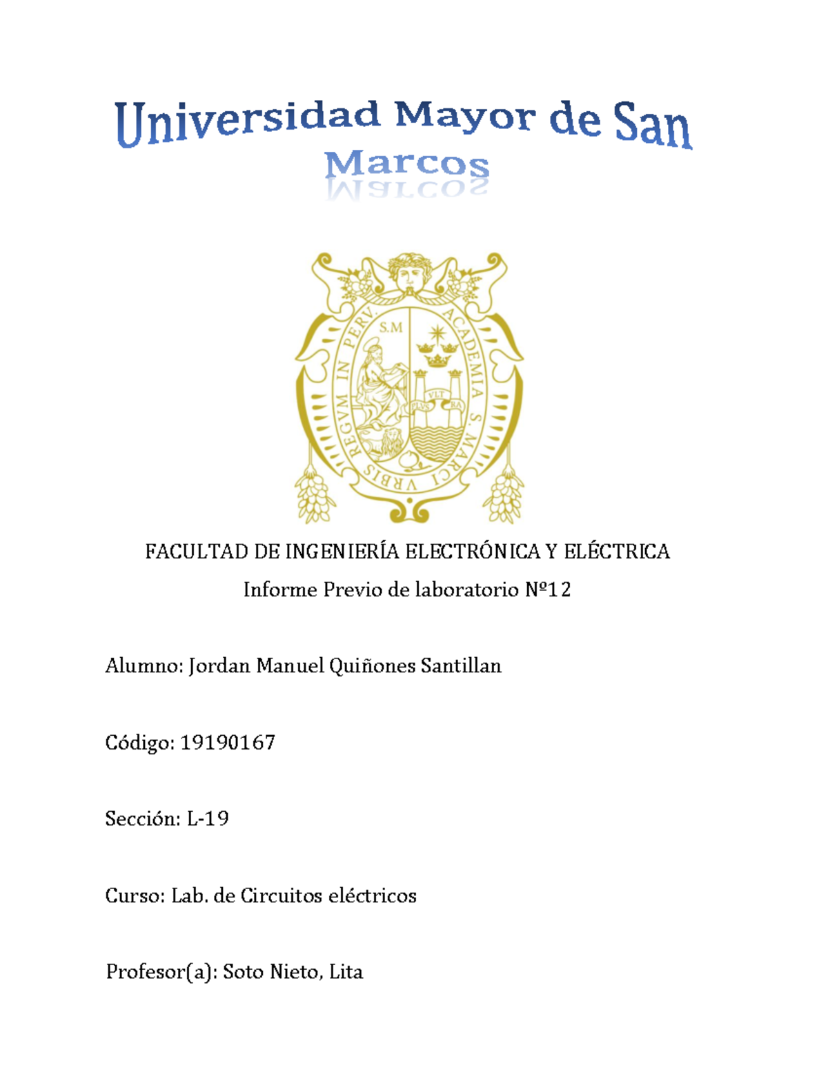 Informe Previo Nº12 - Nota: 17 - Warning: TT: undefined function: 32 FACULTAD DE INGENIERÍA ...