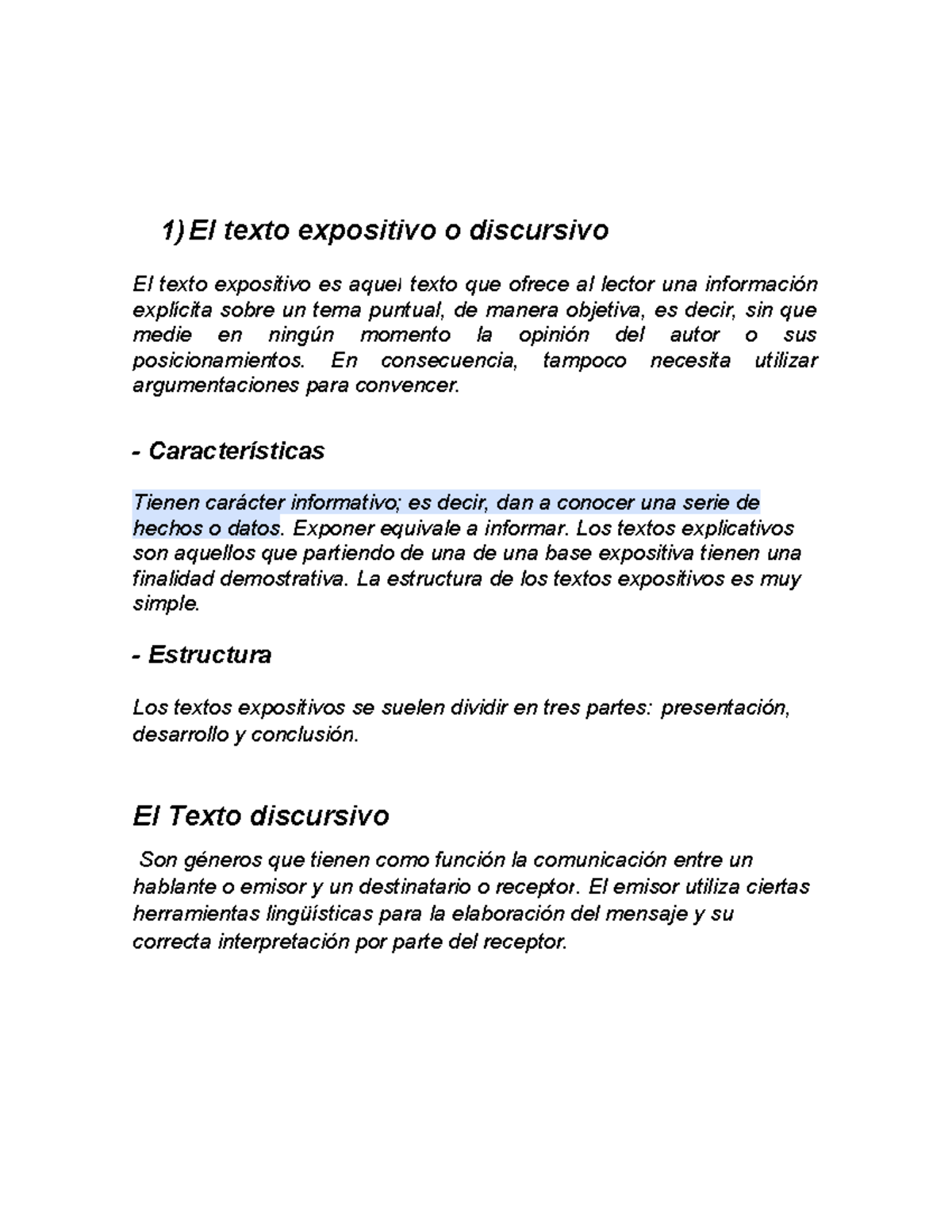 Español Tarea VI - Los Textos y sus tipos - 1) El texto expositivo o ...