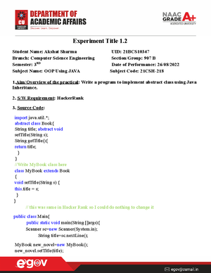 Exp1.1 21BCS8442 DBMS - CCC - EXPERIMENT TITLE 1. Student Name: Kumar Gautam UID: 21BCS Branch ...