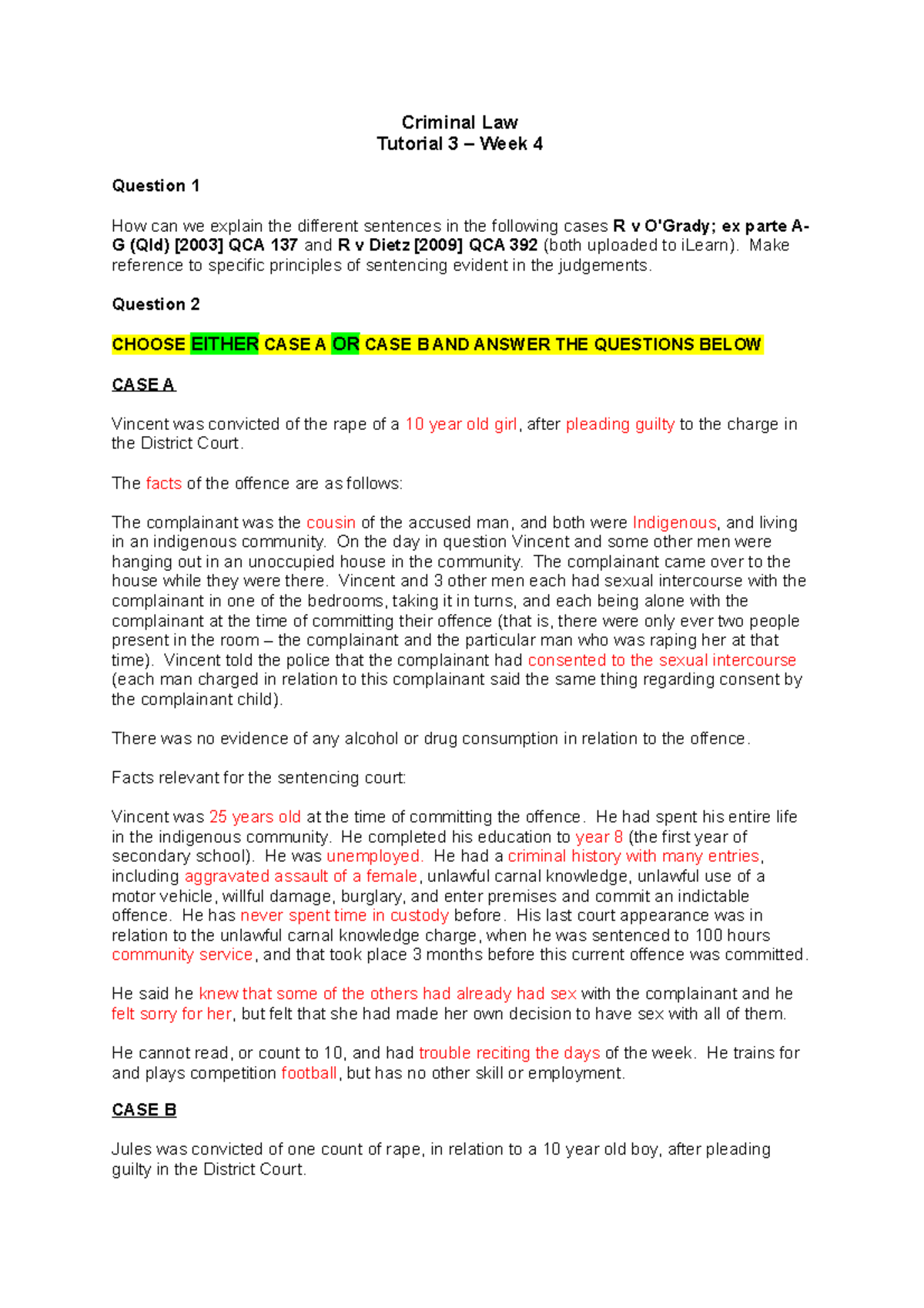 Tute 3 Week 4 - Detailed notes - Criminal Law Tutorial 3 – Week 4 ...