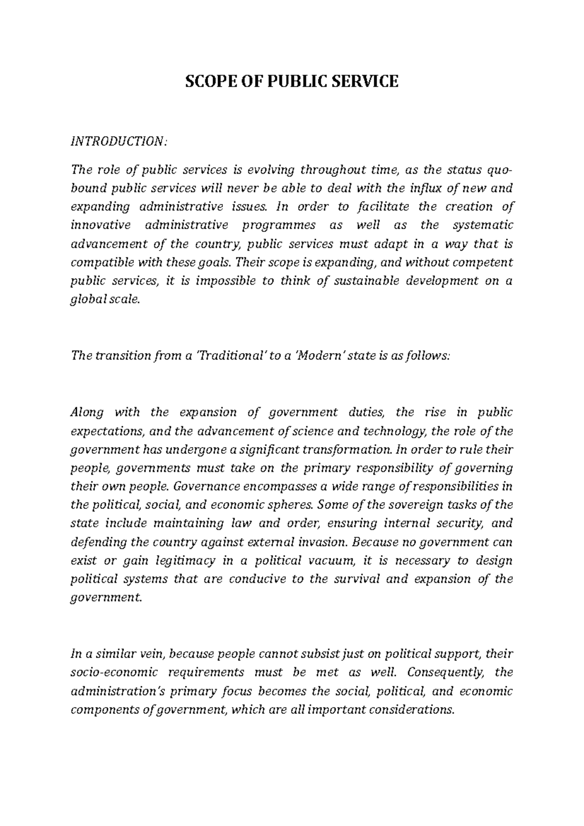 Scope OF Public Service - SCOPE OF PUBLIC SERVICE INTRODUCTION: The ...