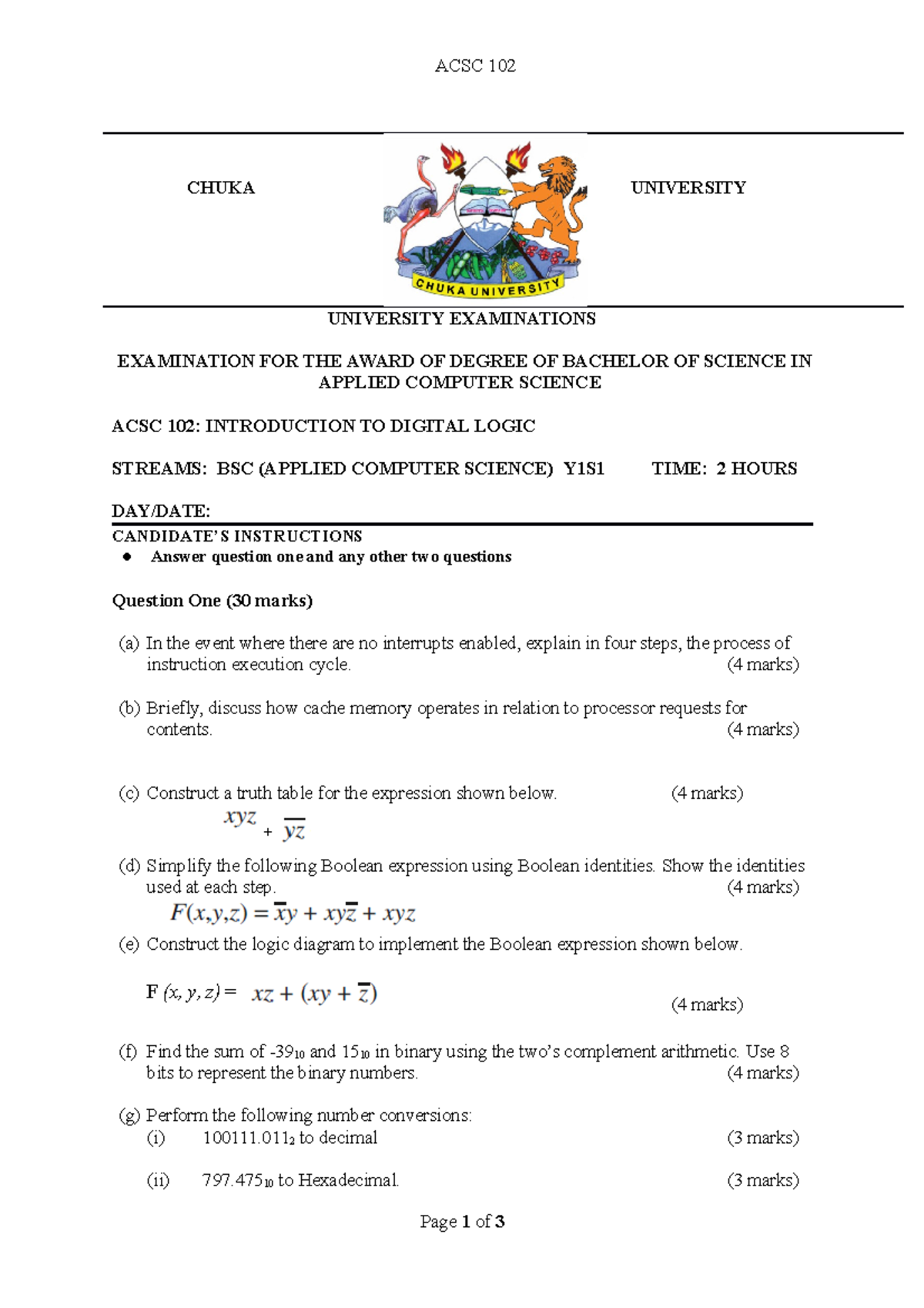 ACSC 102 Exam - practice question in the introductory units of applied computer science - ACSC ...