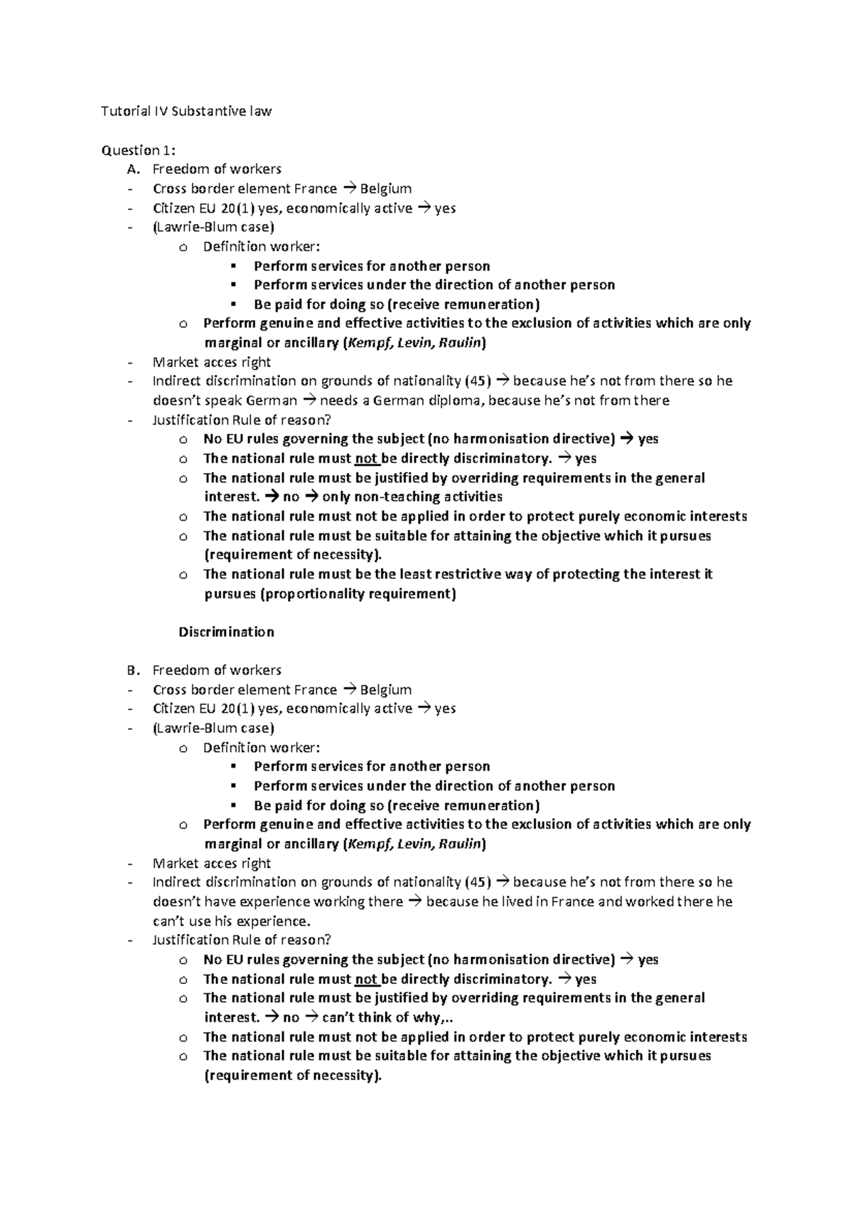 Tutorial Substantive Law - Tutorial 4, questions and elaborations ...