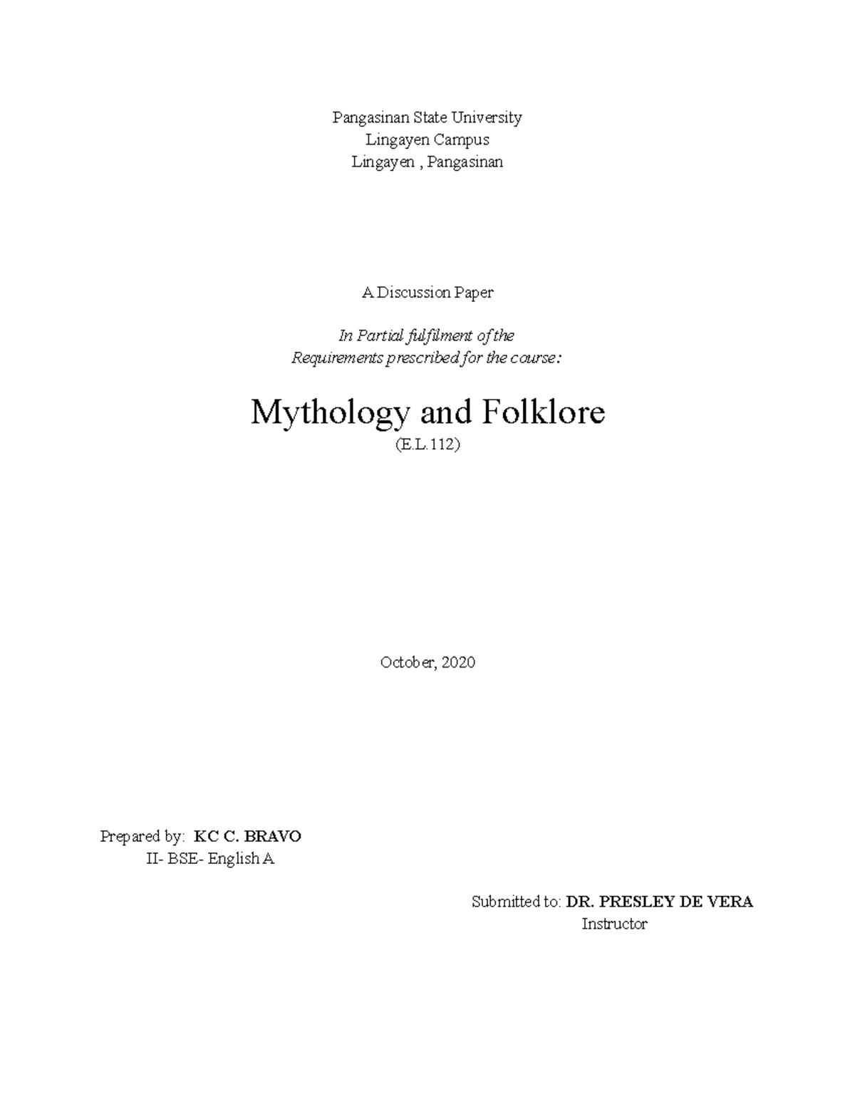 Discussion Paper.mythology final - BS. education - PangSU - Studocu