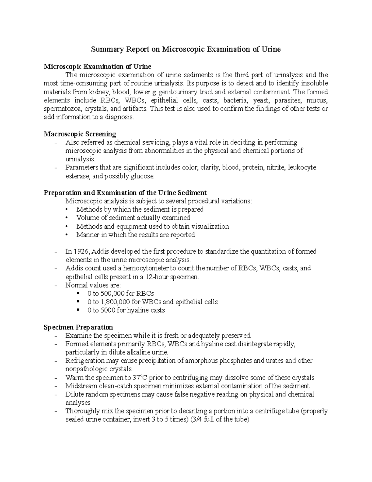 Summary Report On Microscopic Examination Of Urine Summary Report On summary-report-on-microscopic-examination-of-urine-summary-report-on