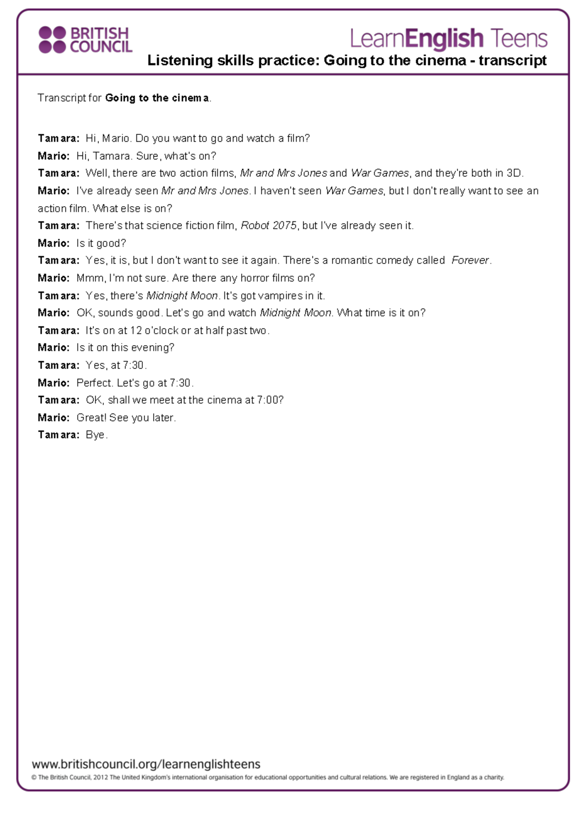 Inbound 2579105734815751147 - Transcript for Going to the cinema ...