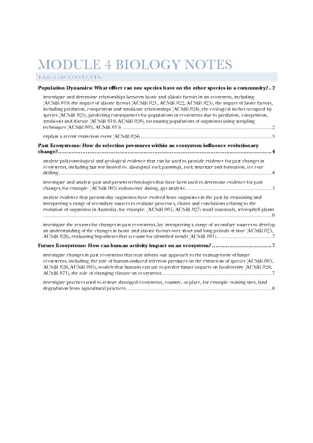 Biology module 4 notes - MODULE 4 BIOLOGY NOTES TABLE OF CONTENTS ...