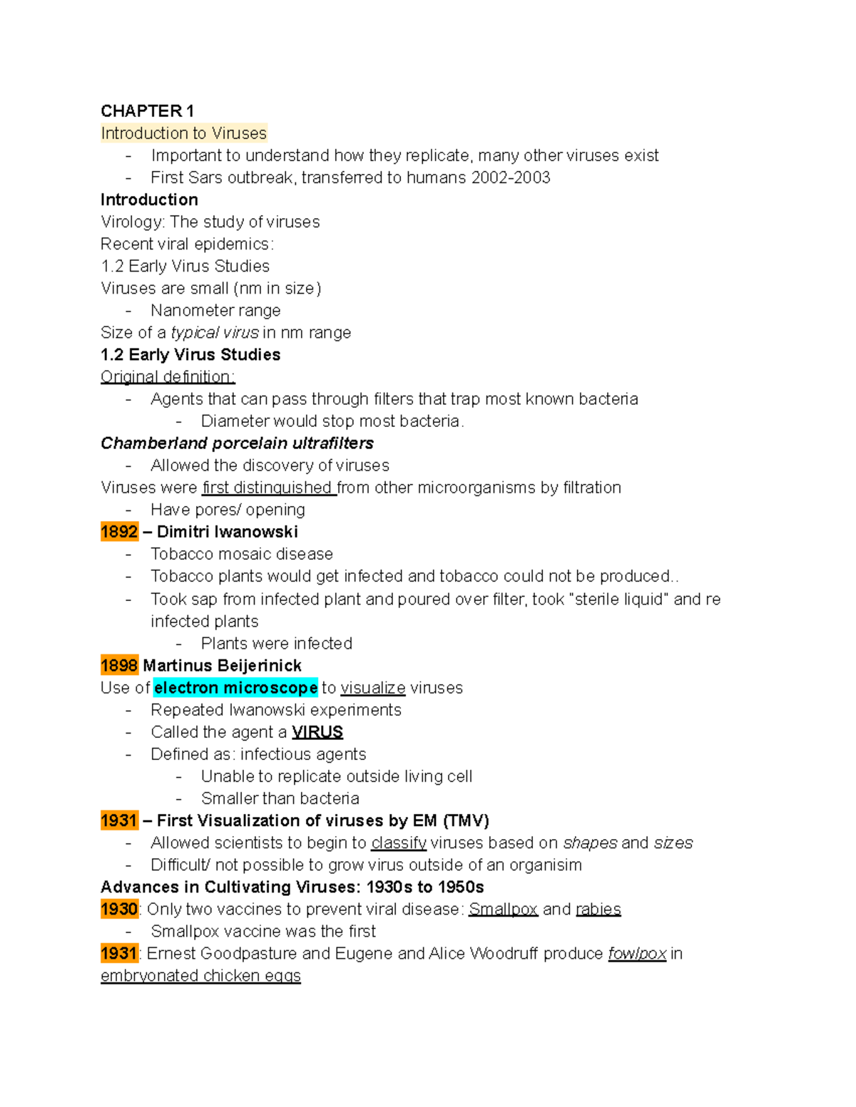 Exam 1 notes - CHAPTER 1 Introduction to Viruses - Important to ...