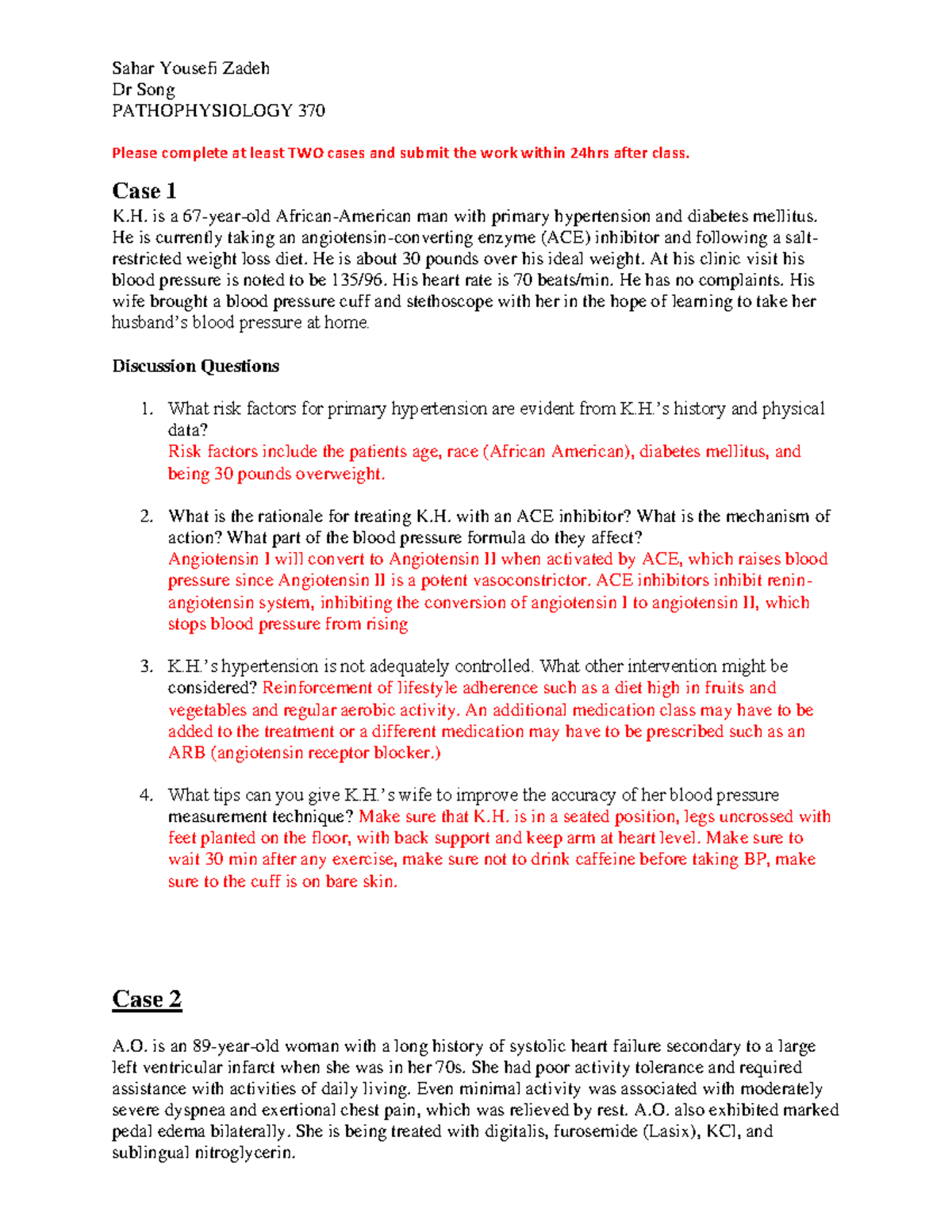 WK3 In Class Assignment - Sahar Yousefi Zadeh Dr Song PATHOPHYSIOLOGY ...