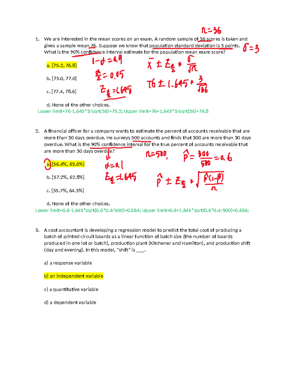 Bu255 Mock Final Exam Solution We Are Interested In The Mean Scores On An Exam A Random
