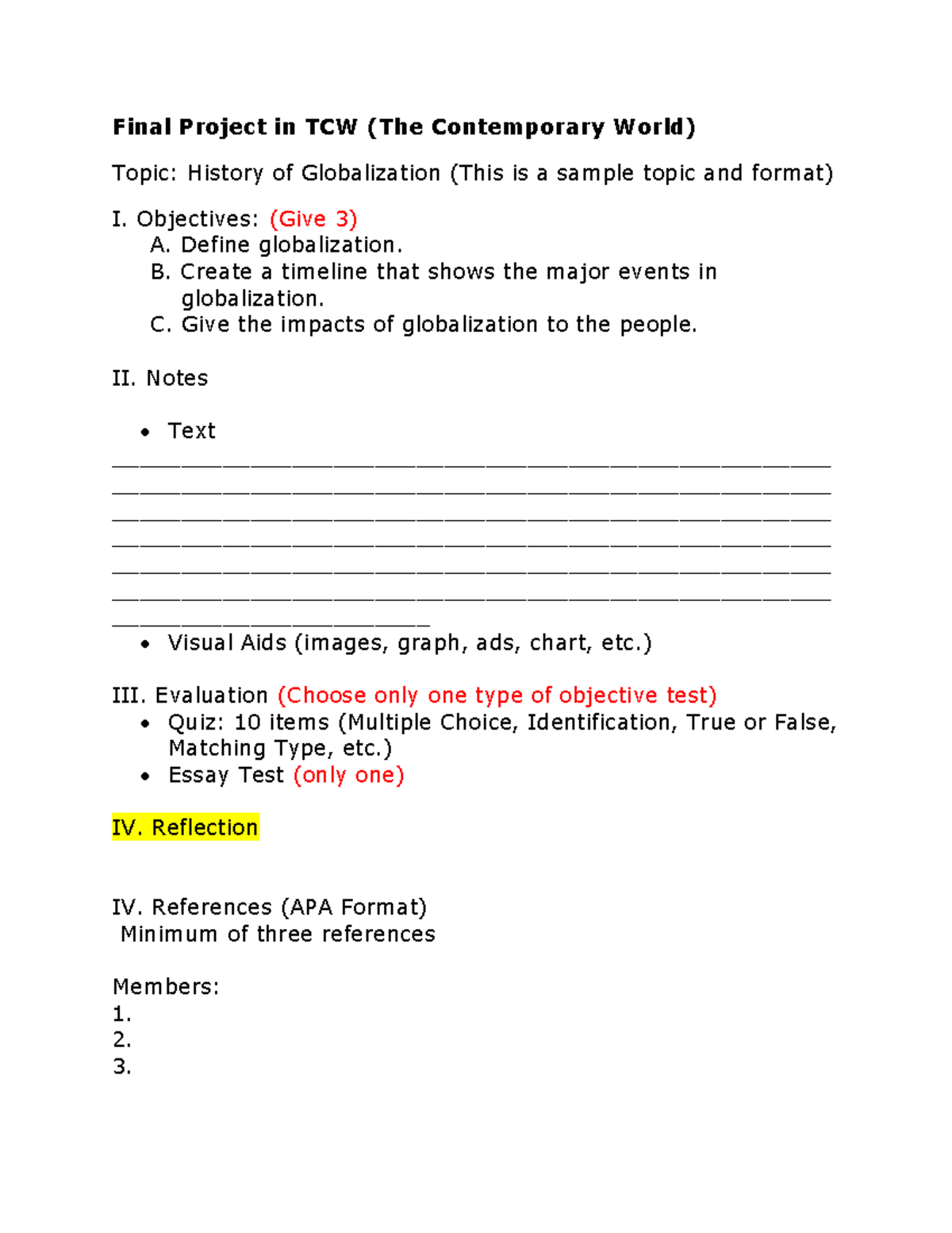 Format FOR Final Project in TCW (AY 2020-2021, 1st sem - Final Project in TCW (The Contemporary ...