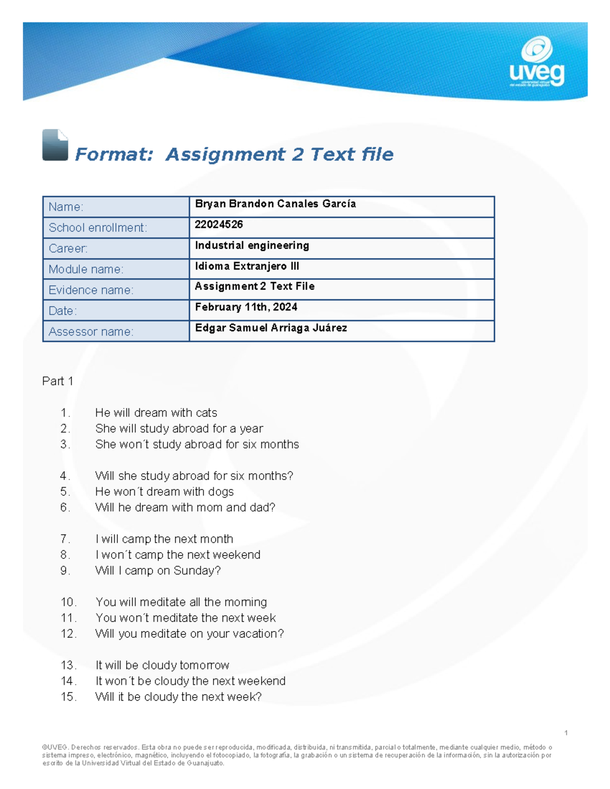 Canales 22024526 U1 A2 - industrial - Format: Assignment 2 Text file Name: Bryan Brandon Canales ...