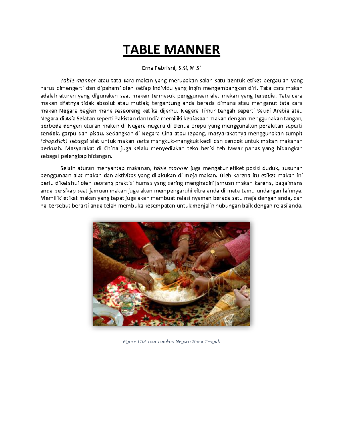 Table Manner - Happy reading - TABLE MANNER Erna Febriani, S, M Table ...