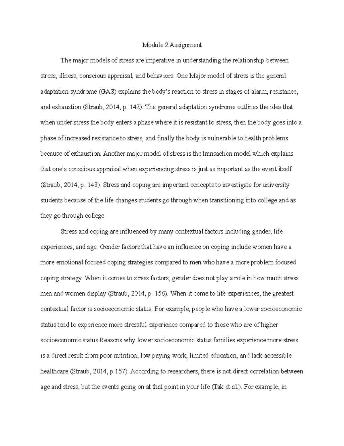 Module 2 Assignment - Module 2 Assignment The major models of stress ...