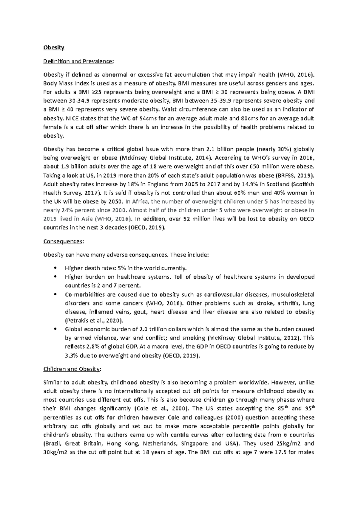 Obesity and WM - Notes from lectures, books, and various articles ...