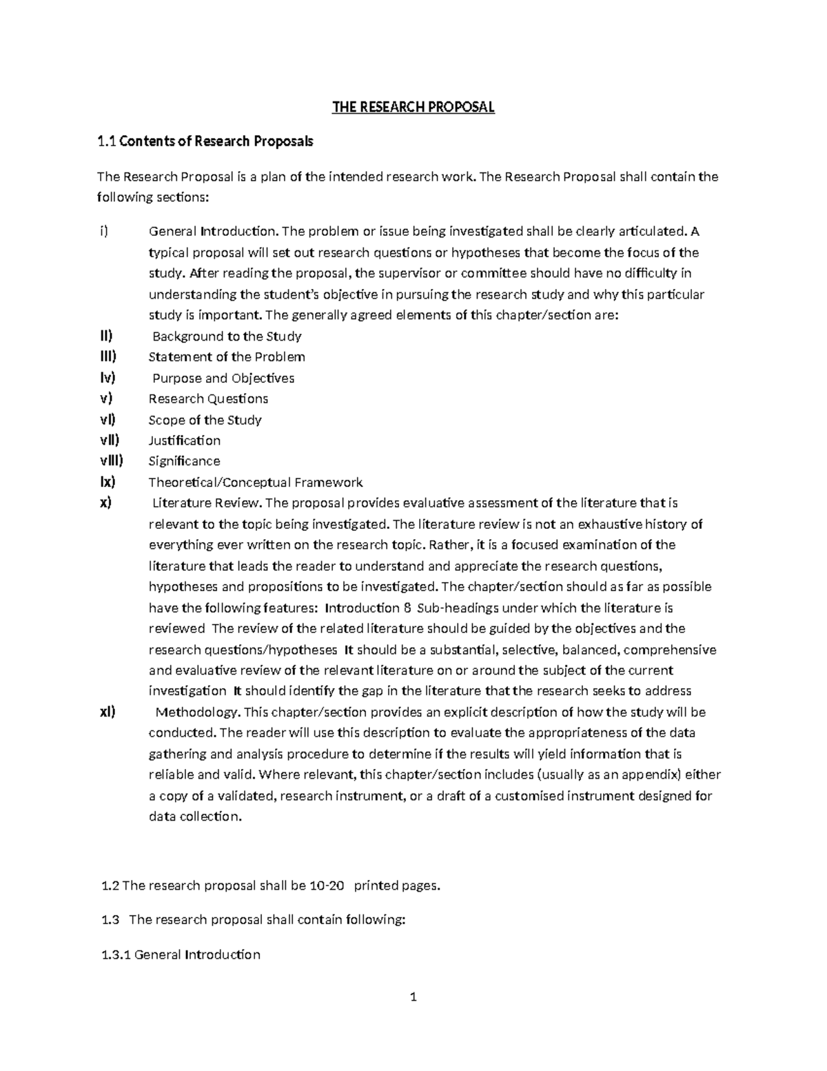 Sample OF Research Proposal - THE RESEARCH PROPOSAL 1 Contents of ...