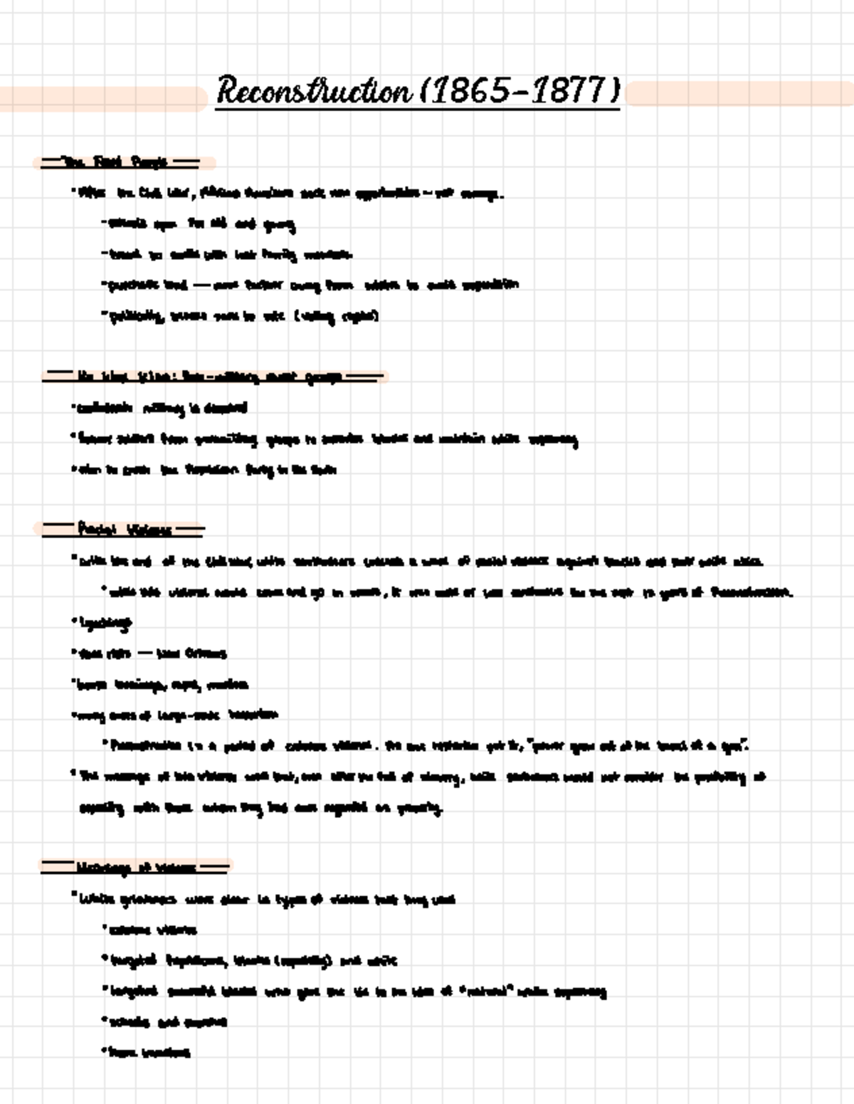 US History - Reconstruction (1865-1877) The Freed People • After the ...