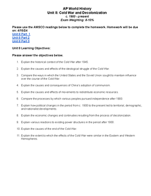 AP World History Unit 8 Study Guide - Unit 8: Cold War and ...