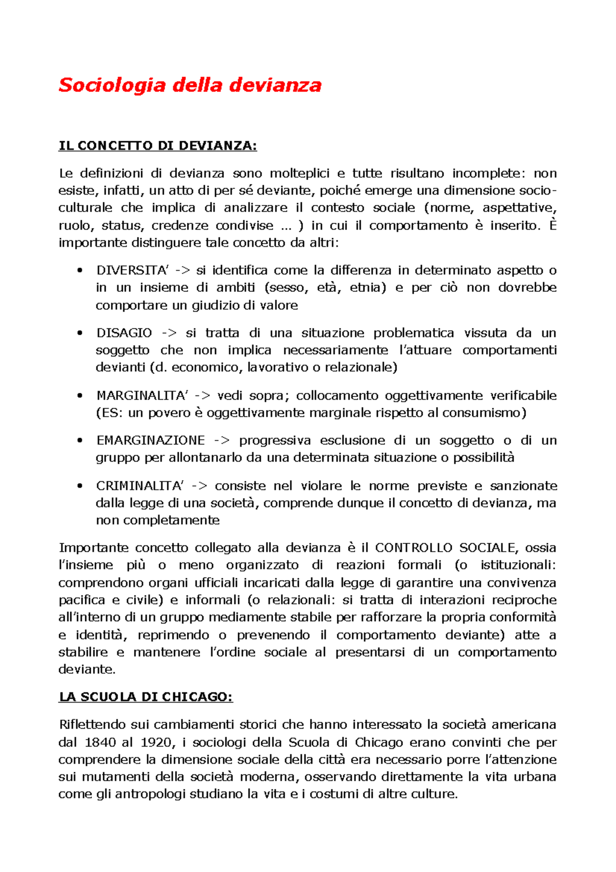 Riassunto - Sociologia della devianza - a.a. 2011/2012 - Sociologia della devianza IL CONCETTO ...