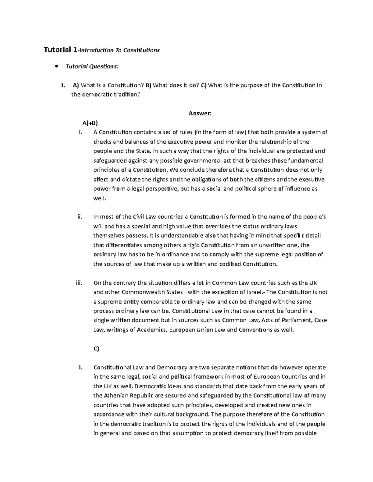 Tutorial 1-Public Law - Tutorial 1-Introduction To Constitutions ...